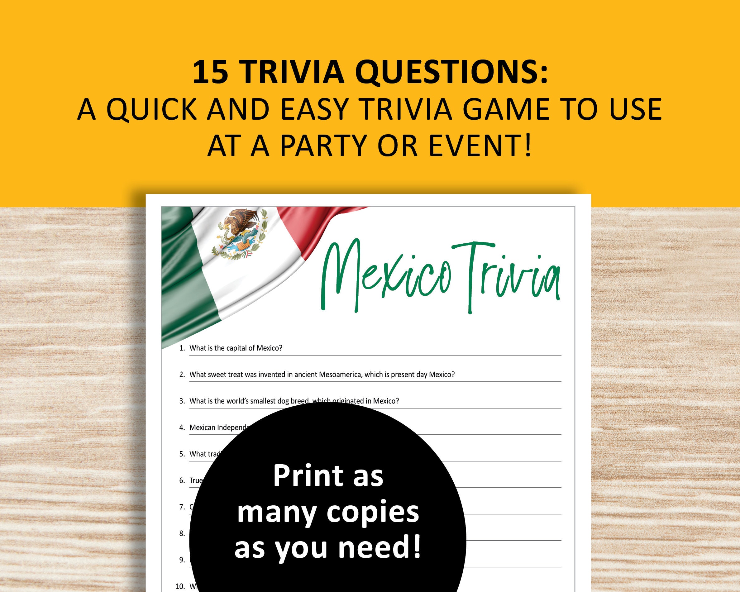 Mexico Trivia Game, Mexican History Questions Printable, Instant ...