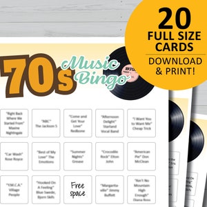 1970s Music Bingo Boards, 70s Printable Game, Instant Download, Party ...