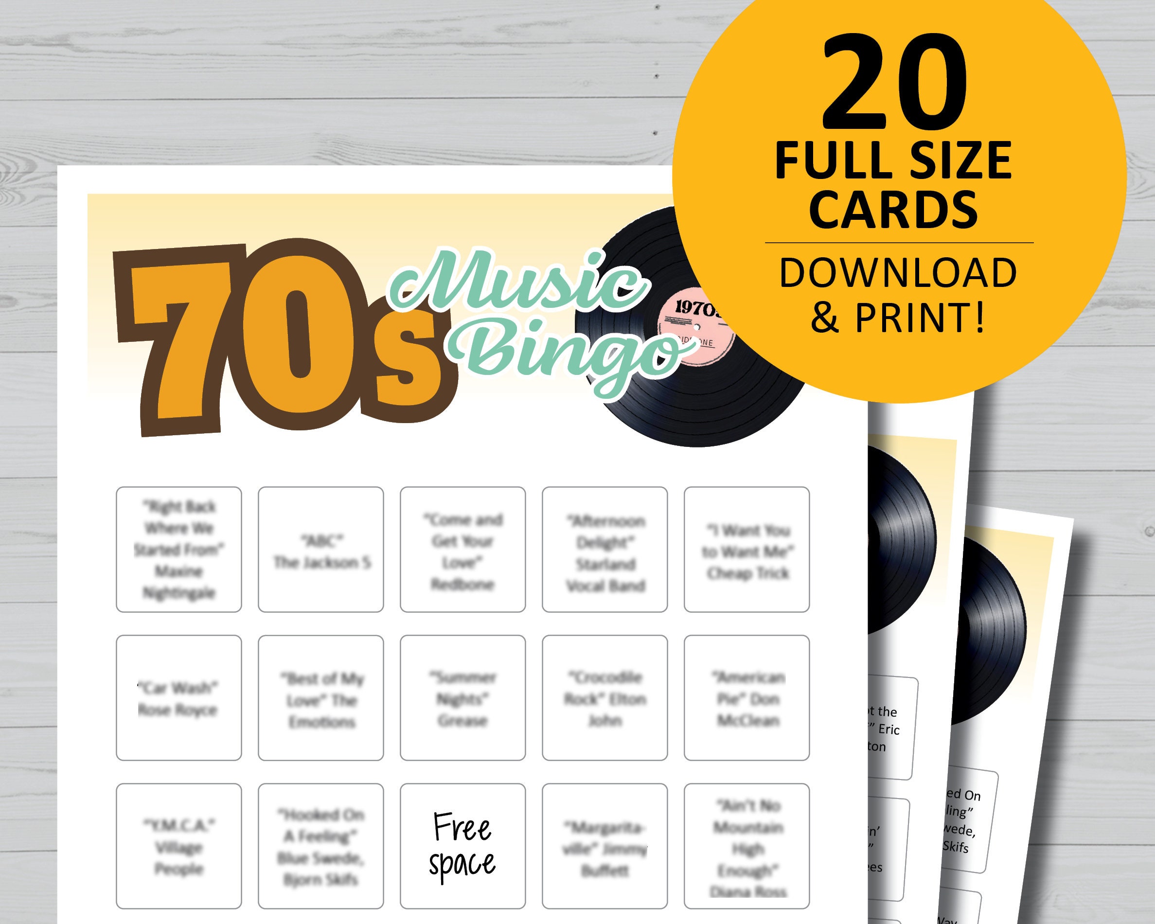 1970s Music Bingo Boards, 70s Printable Game, Instant Download, Party ...