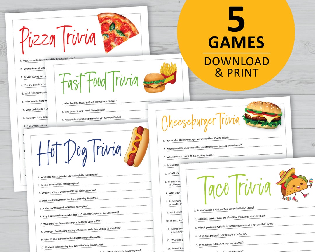Fast Food Trivia Game Bundle, Printable, Instant Download, Party Games ...