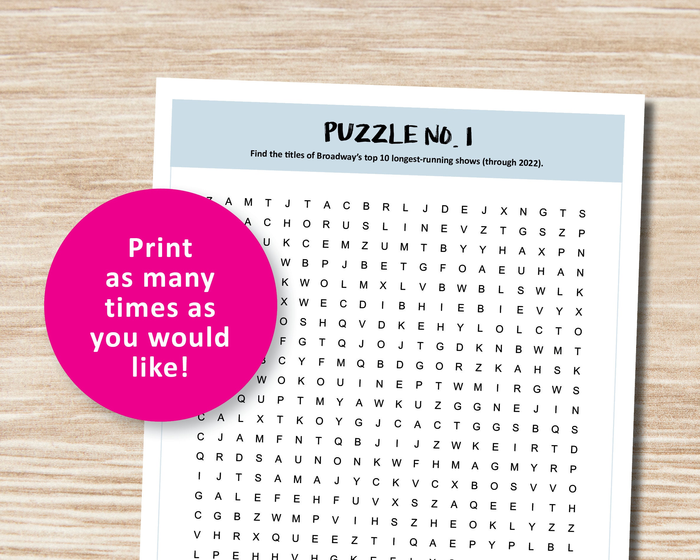 Broadway Word Search Puzzles, Printable Party Games, Instant Digital ...
