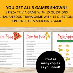 Italian Food Game Bundle, Trivia Printable, Pasta Matching Game, Pizza ...