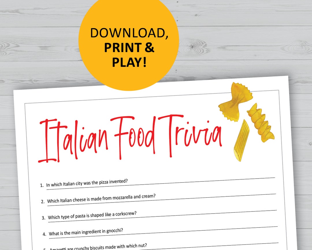 Italian Food Trivia Game, Cooking Printable, Instant Download, Dinner ...