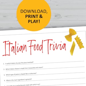 Italian Food Trivia Game, Cooking Printable, Instant Download, Dinner ...