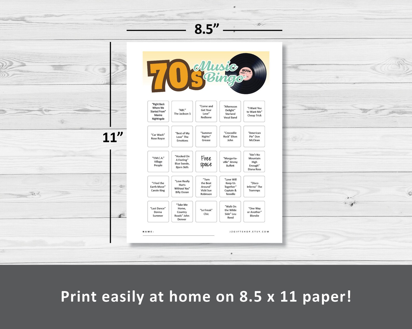 1970s Music Bingo Boards 70s Printable Game Instant - Etsy