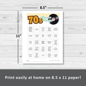 1970s Music Bingo Boards 70s Printable Game Instant - Etsy