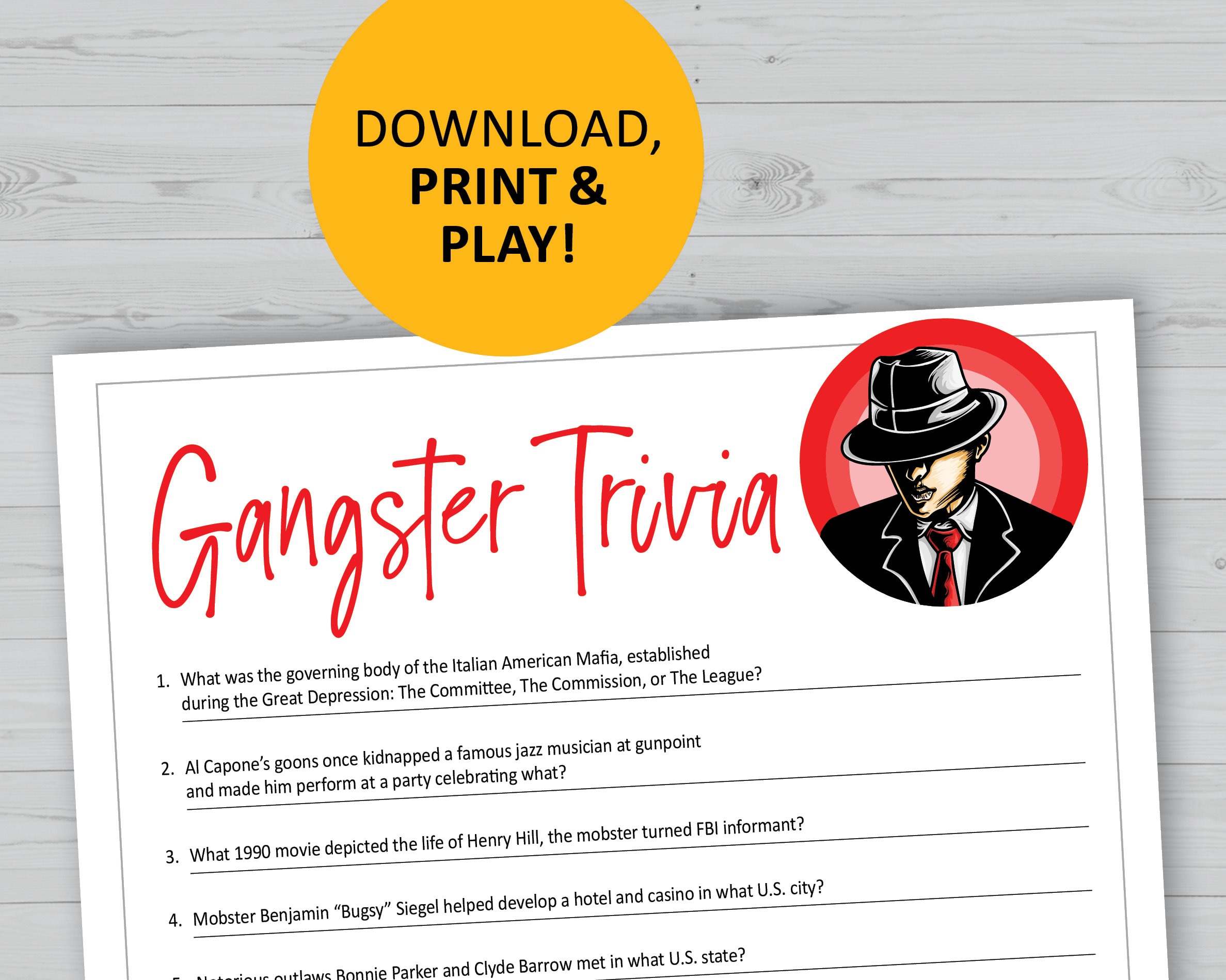 Gangster Trivia Game, 1920s Party Printable, Instant Download Games ...