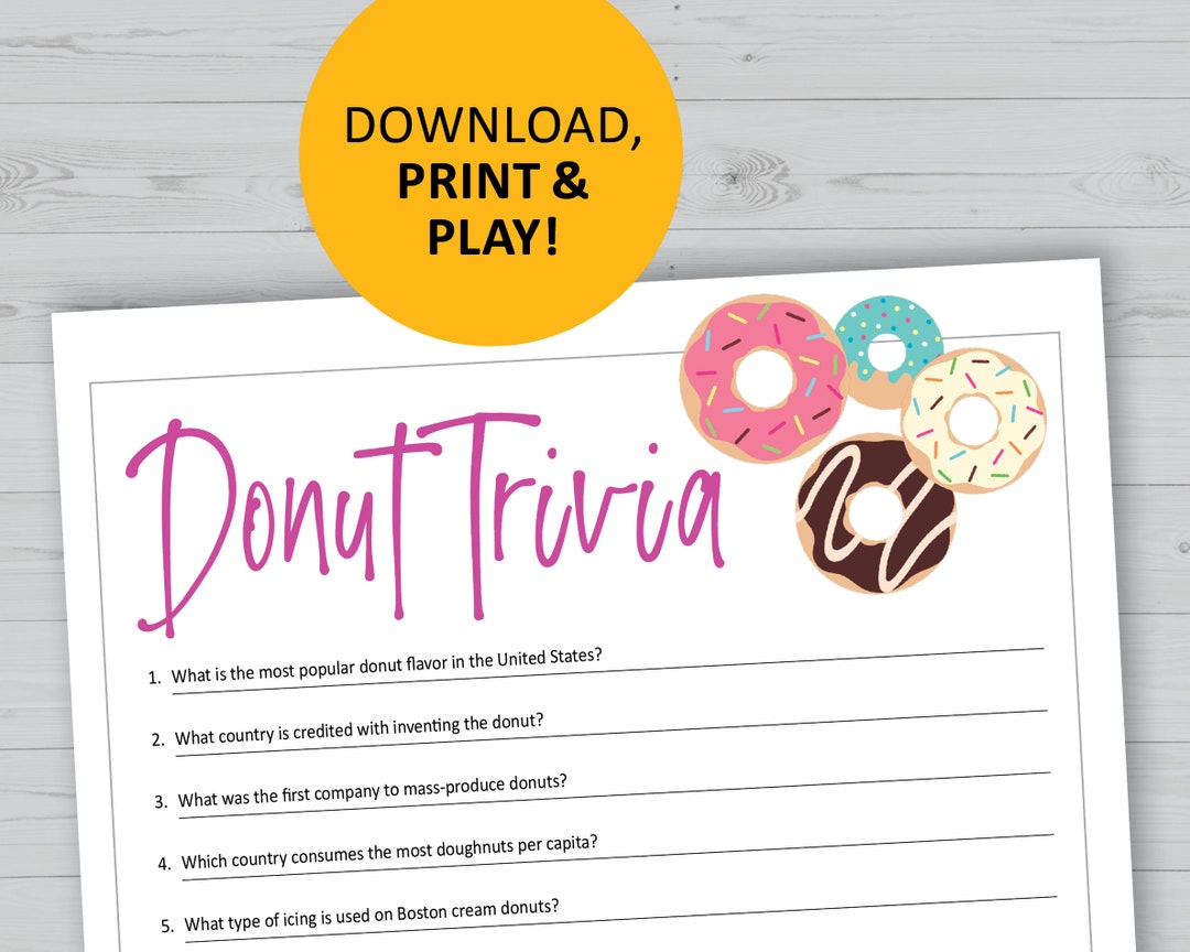 Donut Trivia Game, Printable, Instant Download, Doughnuts, Party Games ...