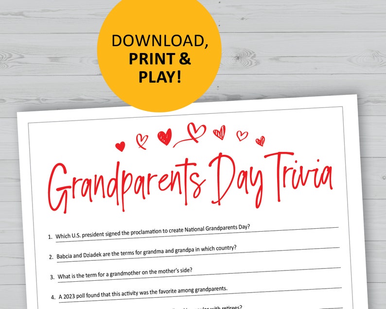 Grandparents Day Trivia Game, Printable Party Games, Grandma and ...