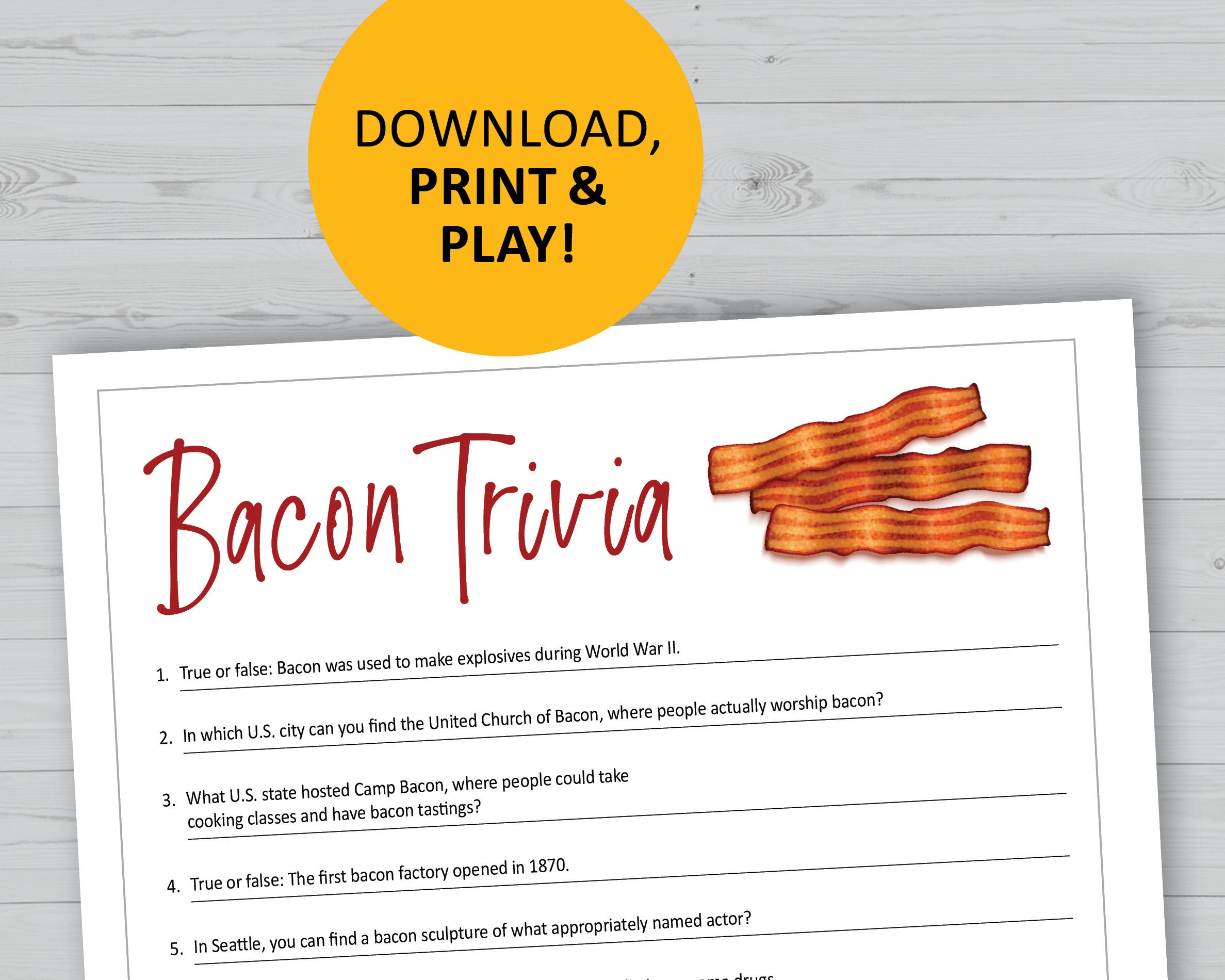 Bacon Trivia Game, Food Printable, Instant Download, Brunch Game ...