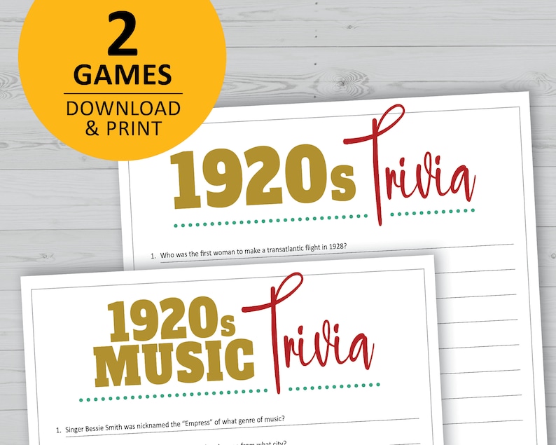 1920s Trivia Game Bundle, 20s History, Music, Pop Culture Printable ...
