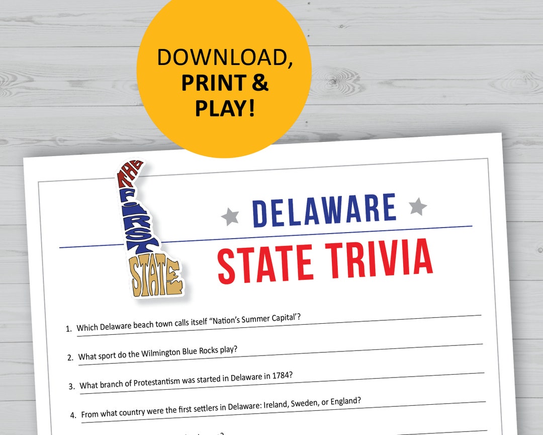 Delaware Trivia Game, Printable, U.S. State Instant Download, Family ...