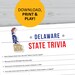 Delaware Trivia Game Printable U.S. State Instant Download - Etsy