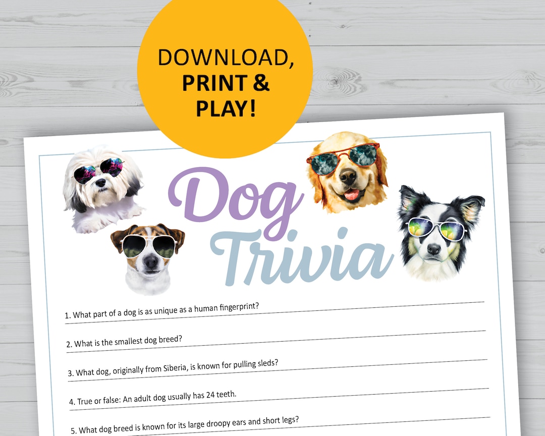 Dog Trivia Printable Game, Animal Lover, Dogs Instant Download, Family ...