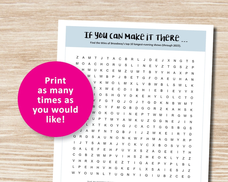 Broadway Word Search Puzzles Printable Party Games Instant - Etsy