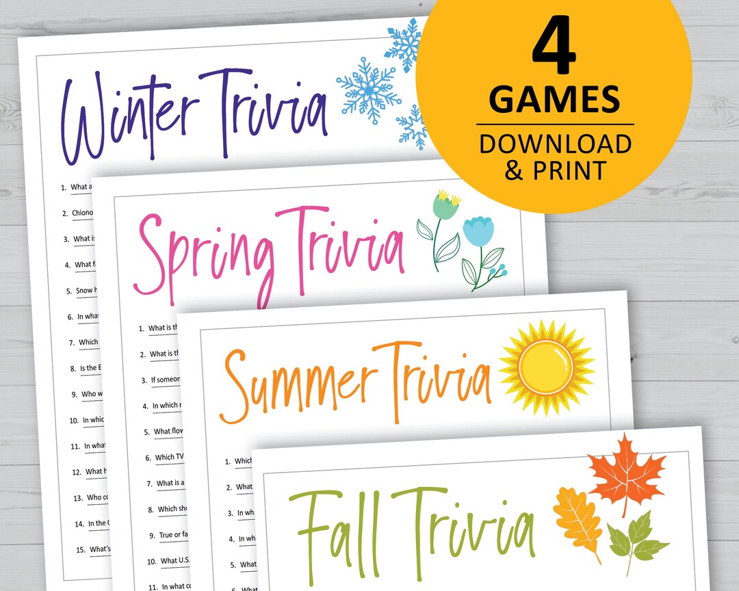 Seasons Game Bundle, Summer, Fall, Winter, Spring Trivia Printable ...