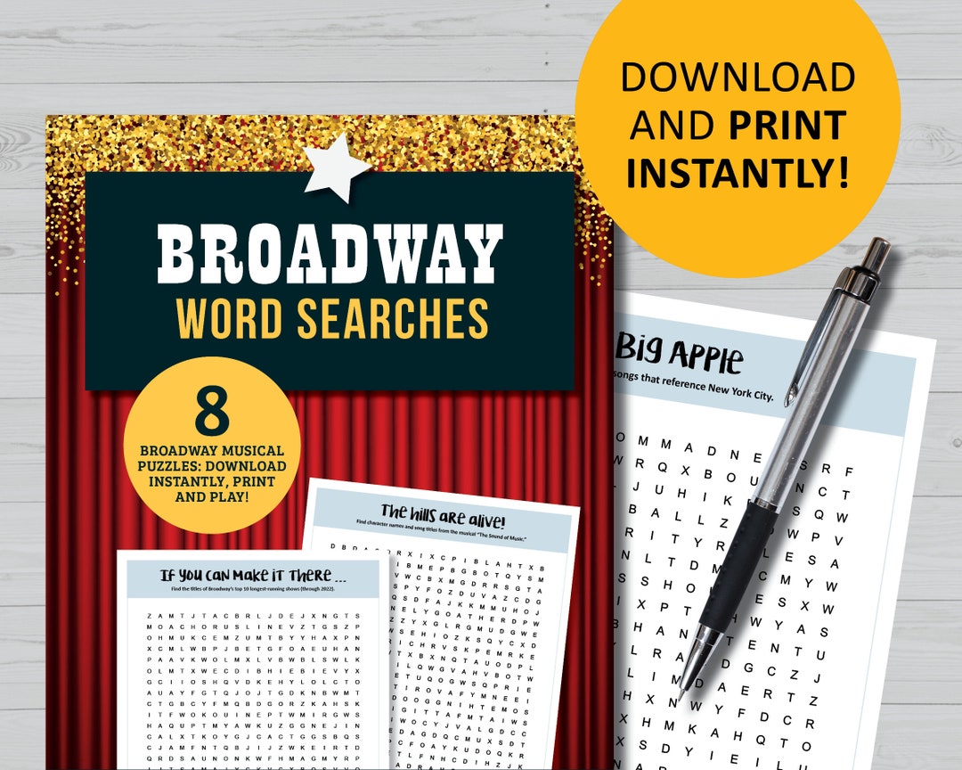 Broadway Word Search Puzzles Printable Party Games Instant - Etsy