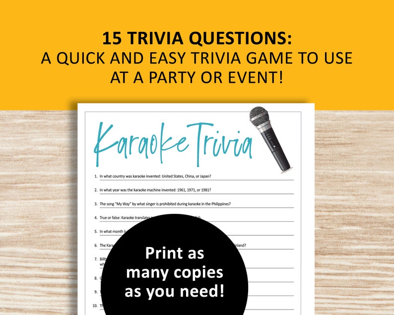 Karaoke Trivia Game, Party Printable, Instant Download Games, Music ...