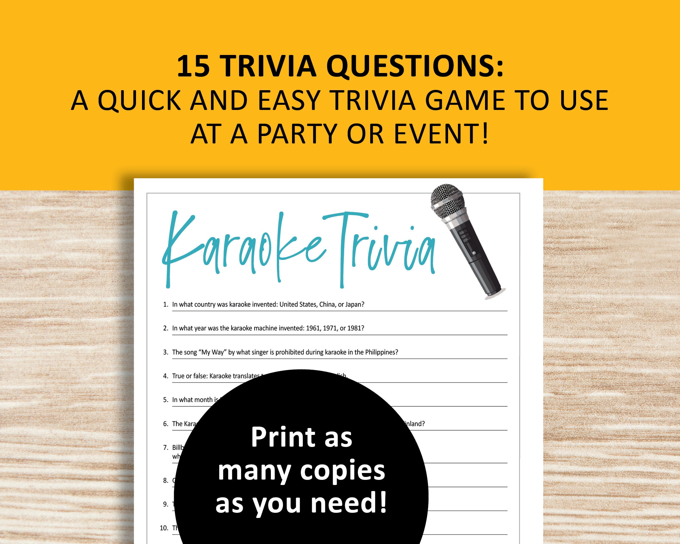Karaoke Trivia Game, Party Printable, Instant Download Games, Music ...