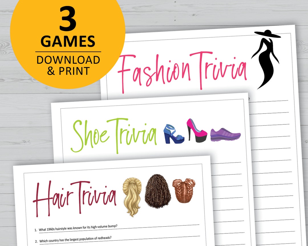 Fashion Trivia Game Bundle, Printable 3 Games, Instant Download, Party ...