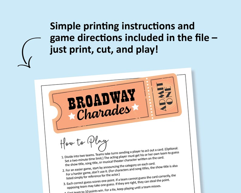 Broadway Charades Game, Musical Theater Printable, Instant Download Fan ...