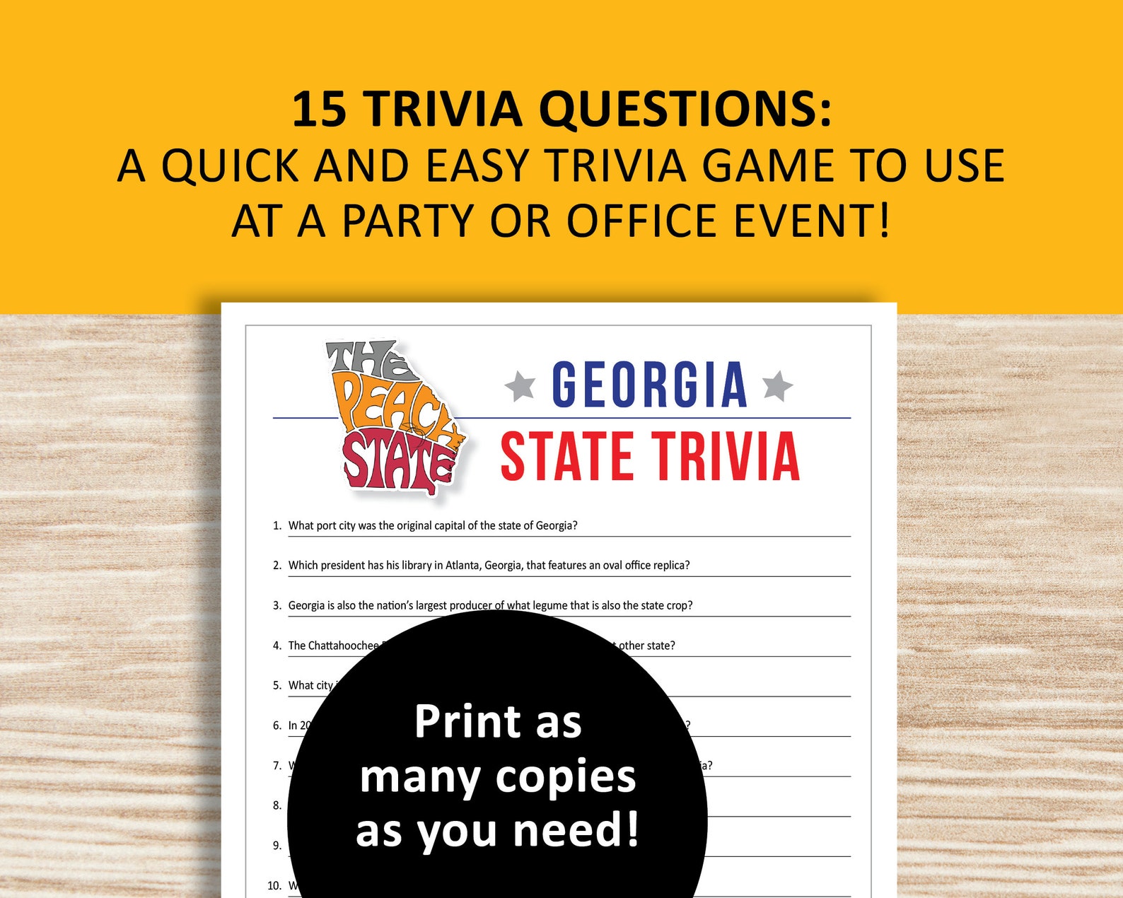 Georgia Trivia Game, Printable, U.S. State Instant Download, Family ...