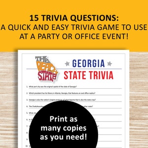 Georgia Trivia Game, Printable, U.S. State Instant Download, Family ...