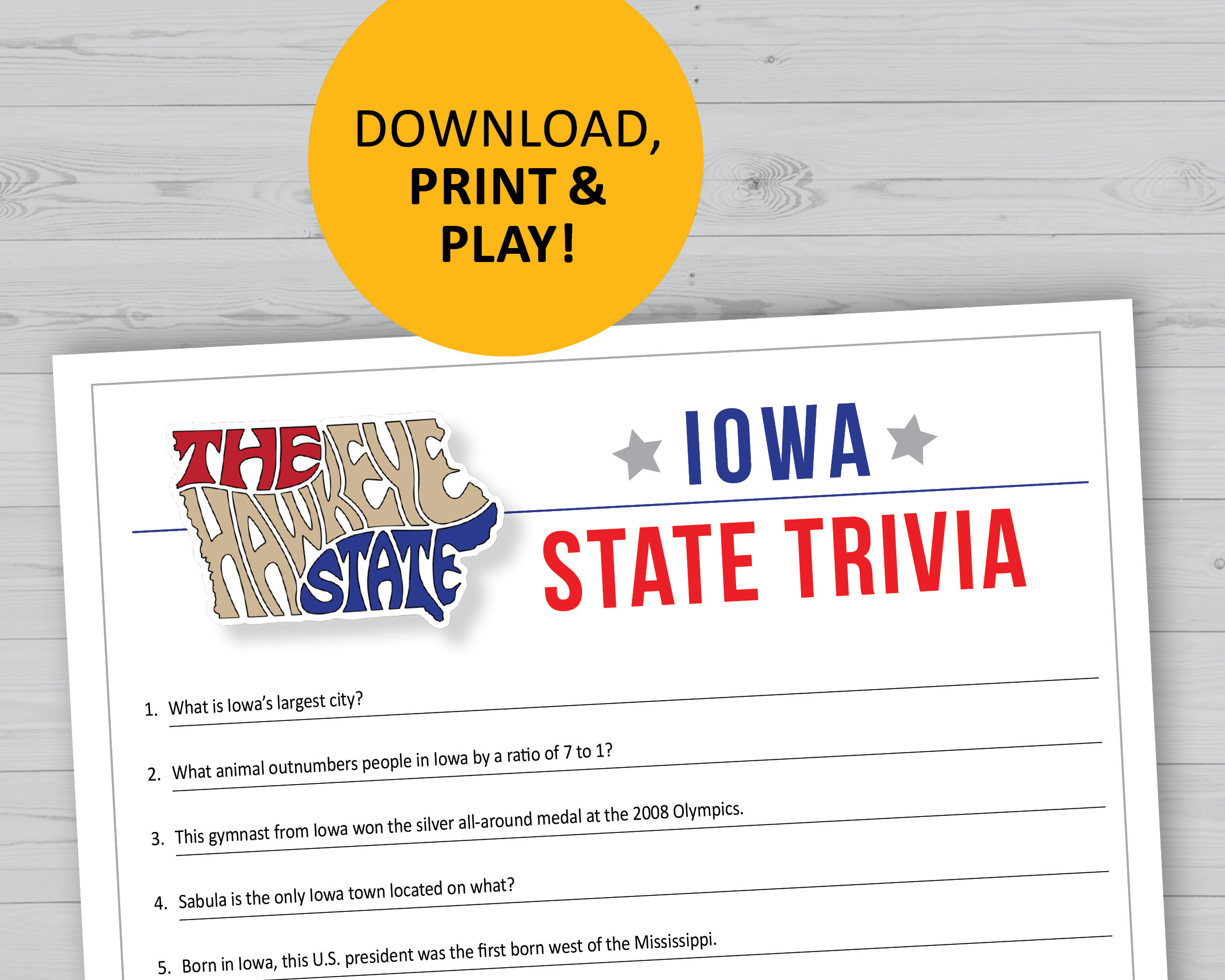 Iowa Trivia Game Printable U.S. State Instant Download - Etsy