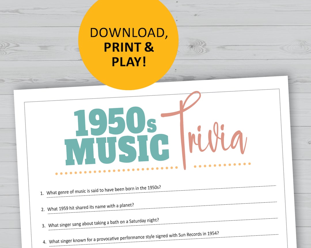 1950s Music Trivia Game, 50s History, Pop Culture Printable Games ...