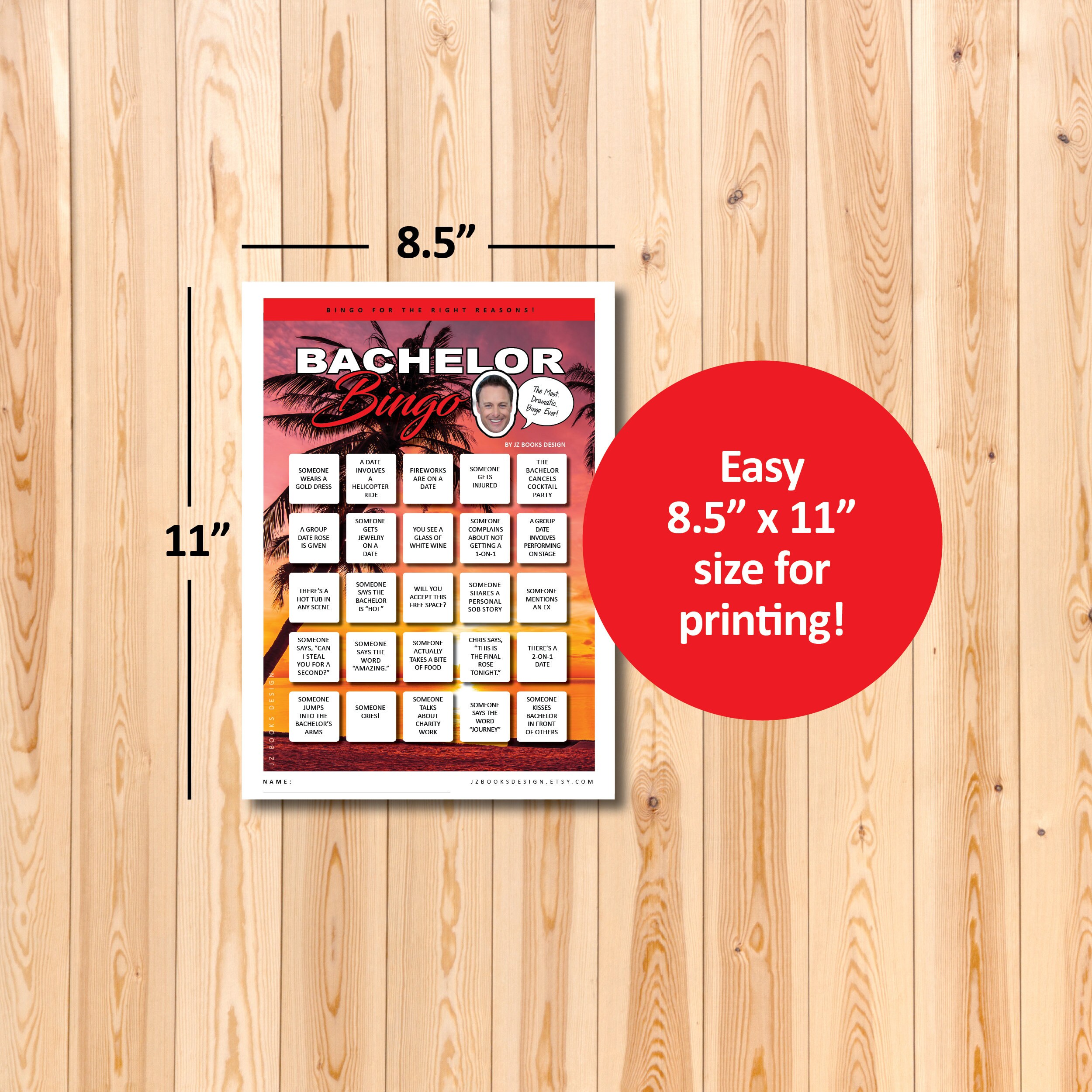 The Bachelor TV show bingo boards printable bingo game | Etsy