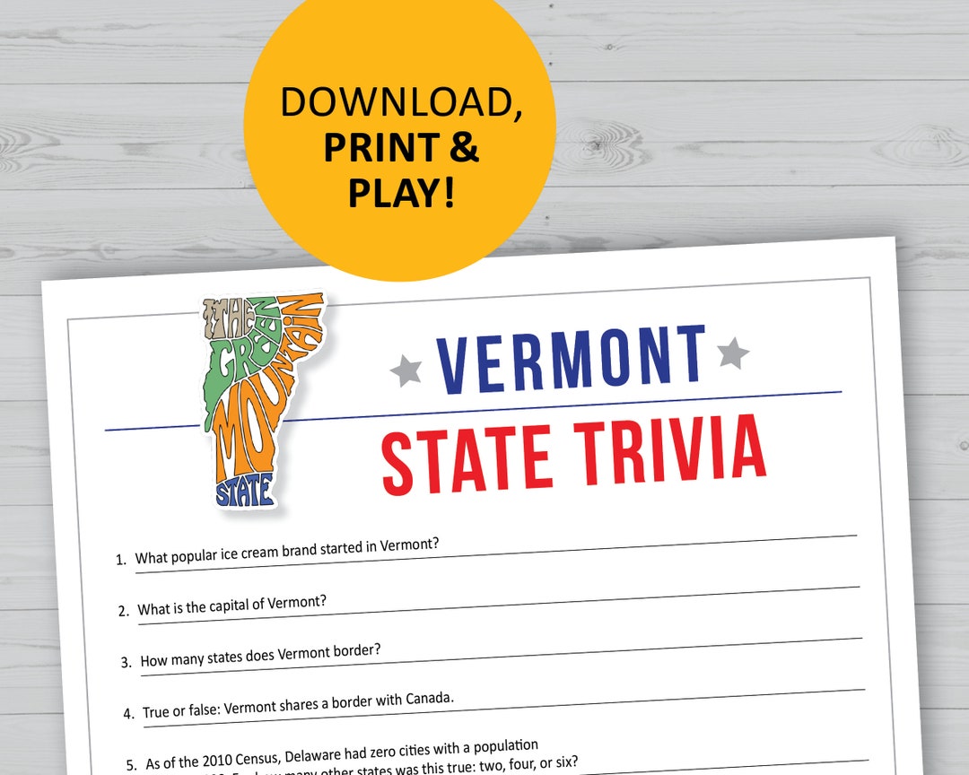 Vermont Trivia Game, Printable, U.S. State Instant Download, Family ...