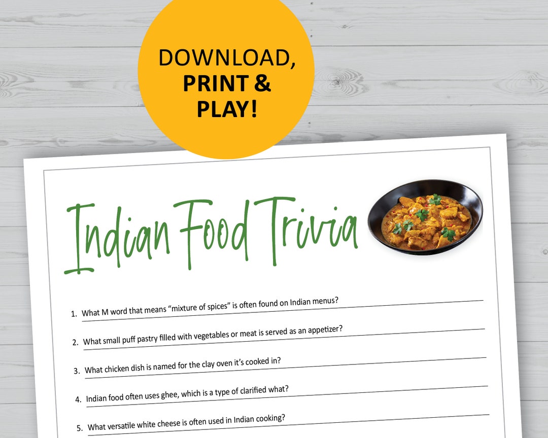 Indian Food Trivia Game, Cooking Printable, Instant Download, Dinner ...