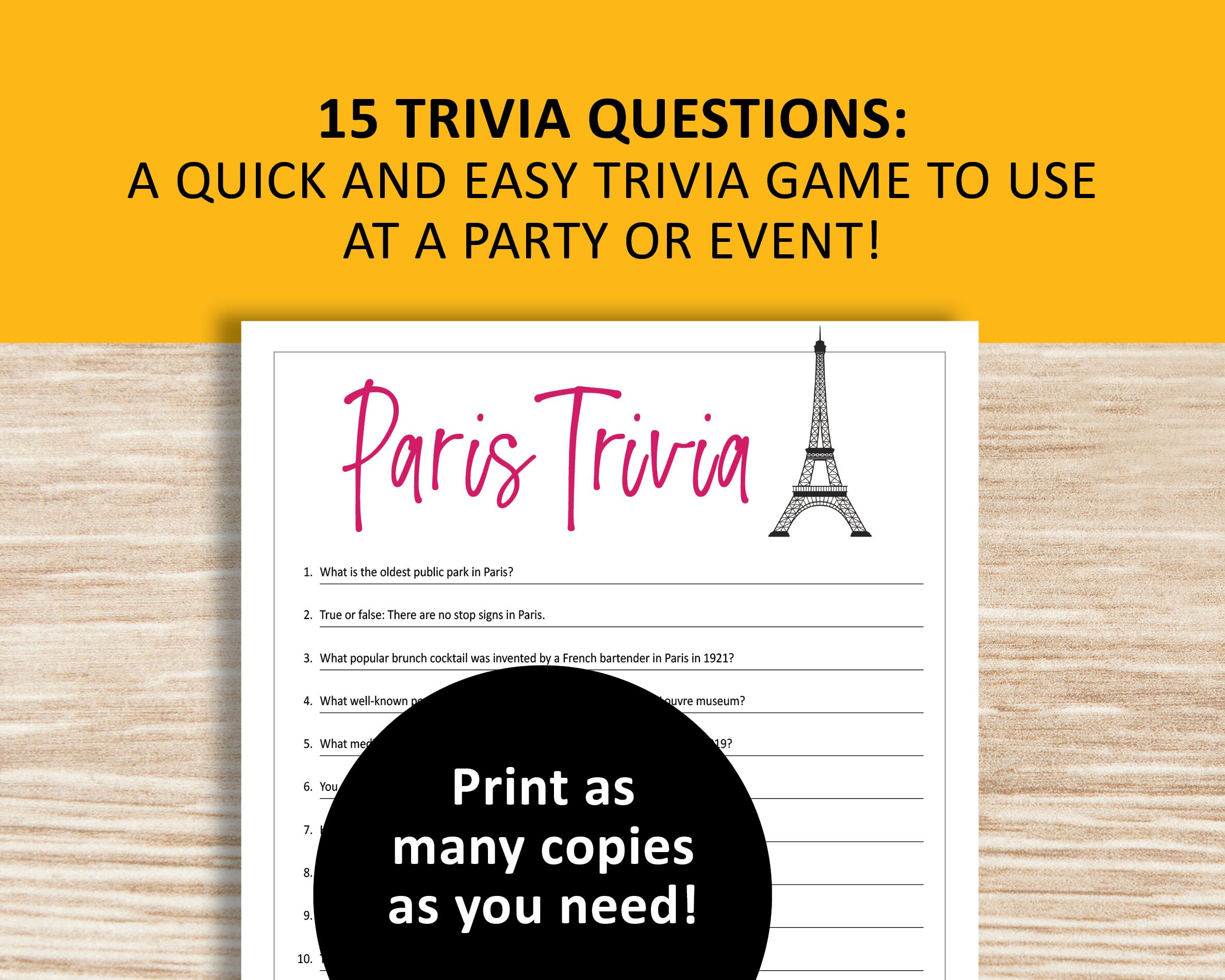 Paris Trivia Game Printable, France History Questions, Instant Download ...