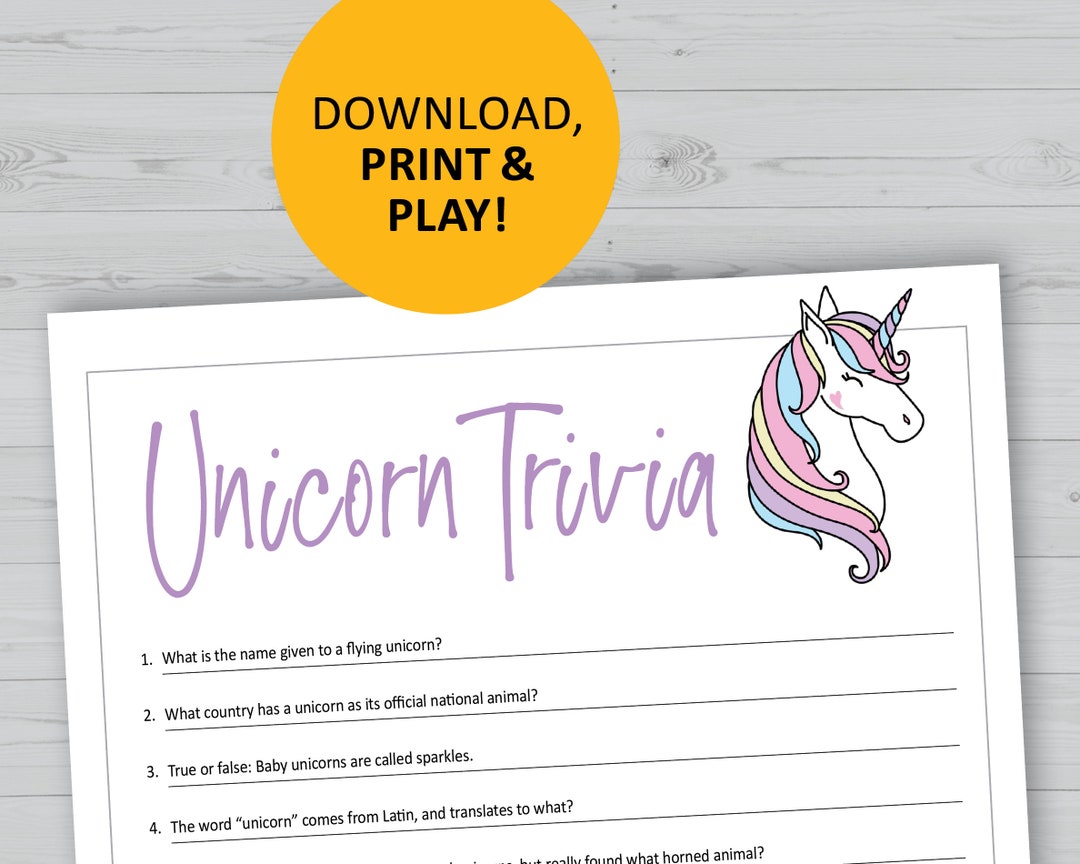 Unicorn Trivia Game, Printable, Instant Download, Party Games ...