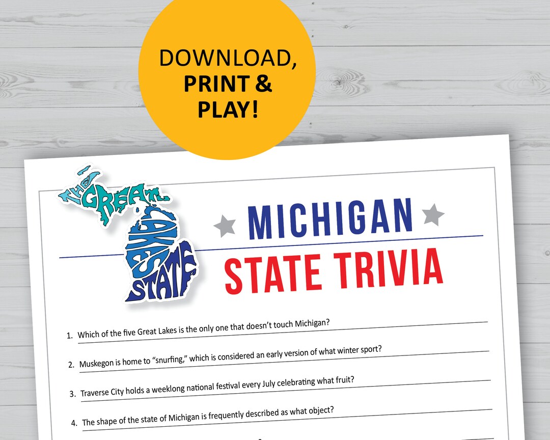 Michigan Trivia Game, Printable, U.S. State Instant Download, Family ...
