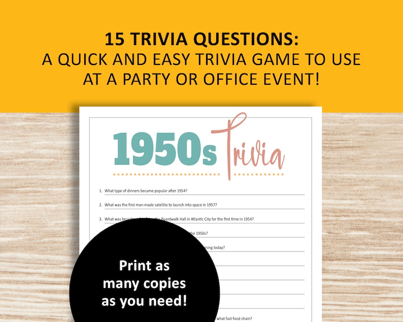 1950s Trivia Game, 50s History, Pop Culture Printable Games, Instant ...
