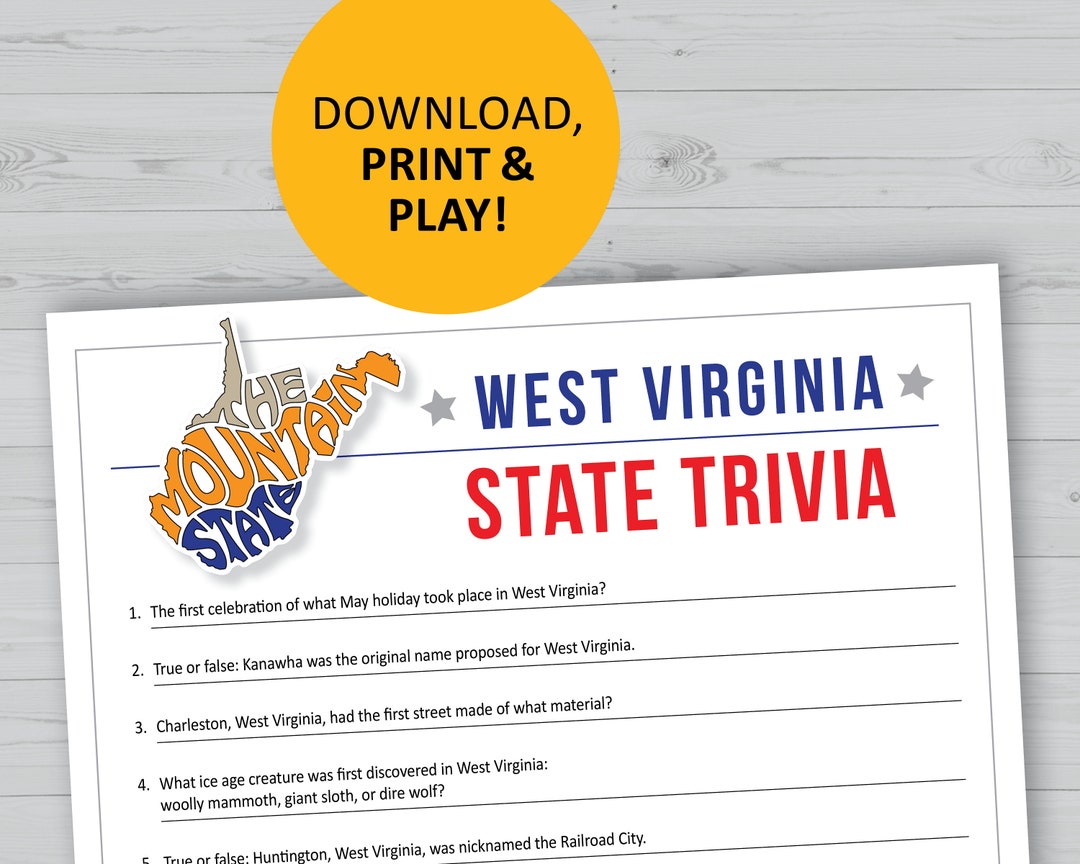 West Virginia Trivia Game, Printable, U.S. State Instant Download ...