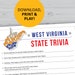 West Virginia Trivia Game, Printable, U.S. State Instant Download ...