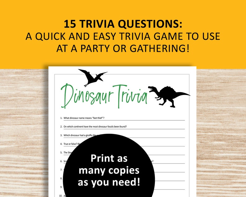 Dinosaur Trivia Game, Printable, Instant Download, Party Games - Etsy