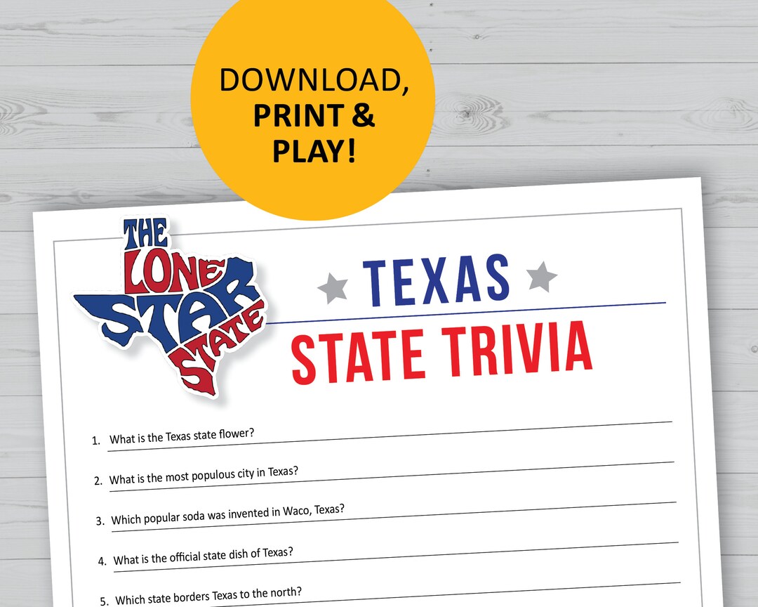 Texas Trivia Game, Printable, U.S. State Instant Download, Family Games ...