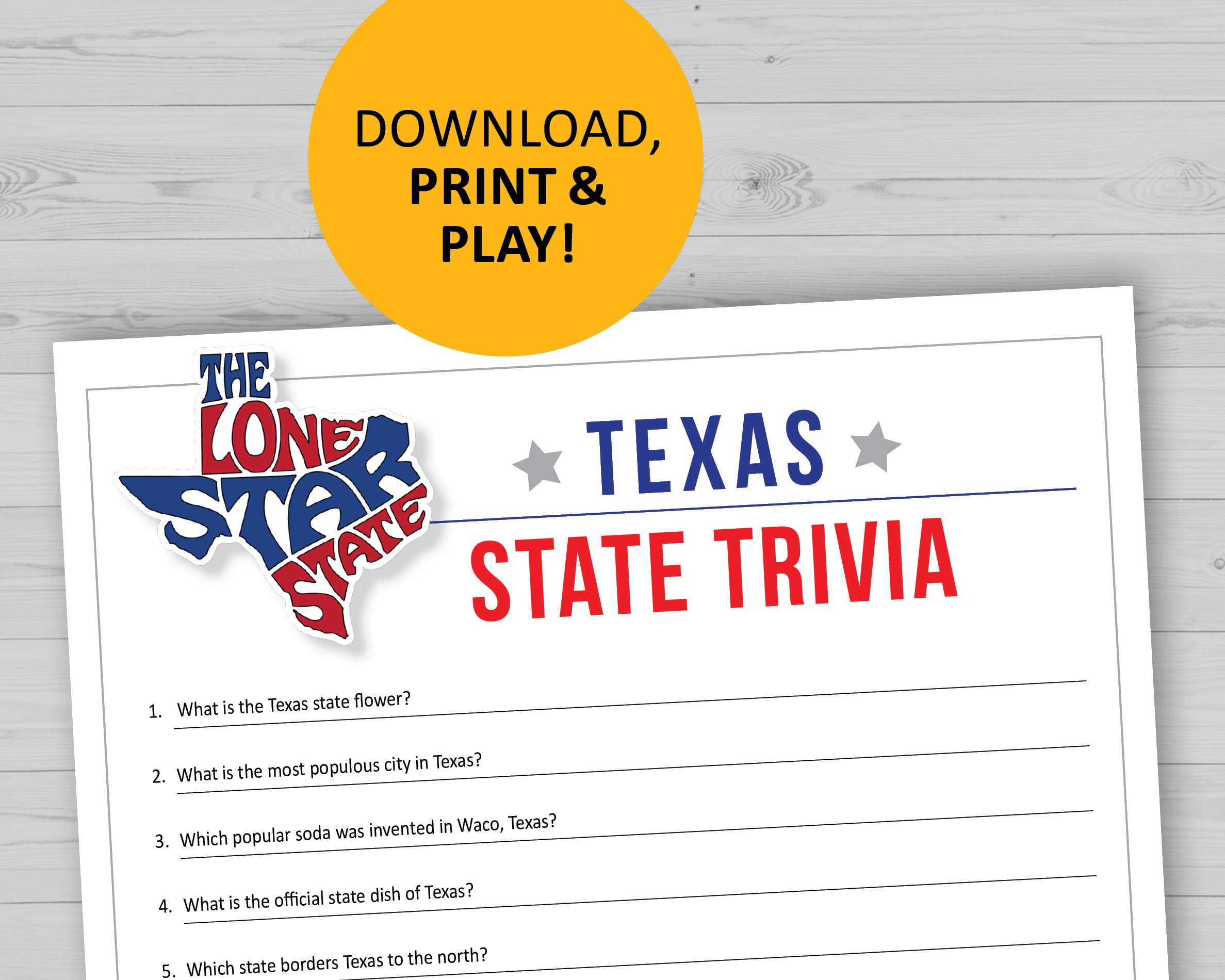 Texas Trivia Game, Printable, U.S. State Instant Download, Family Games ...