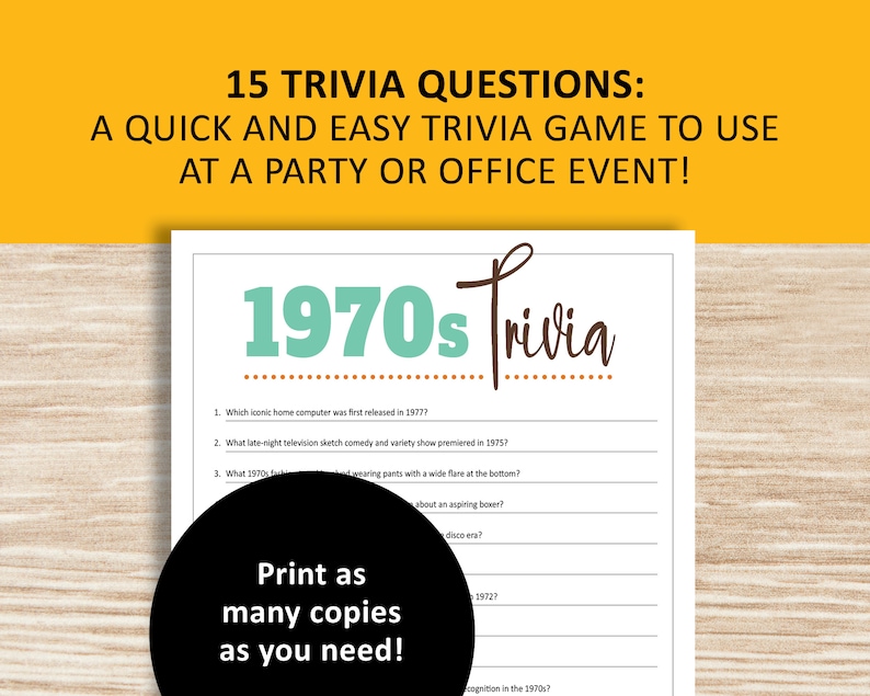 1970s Trivia Game, 70s History, Pop Culture Printable Games, Instant ...
