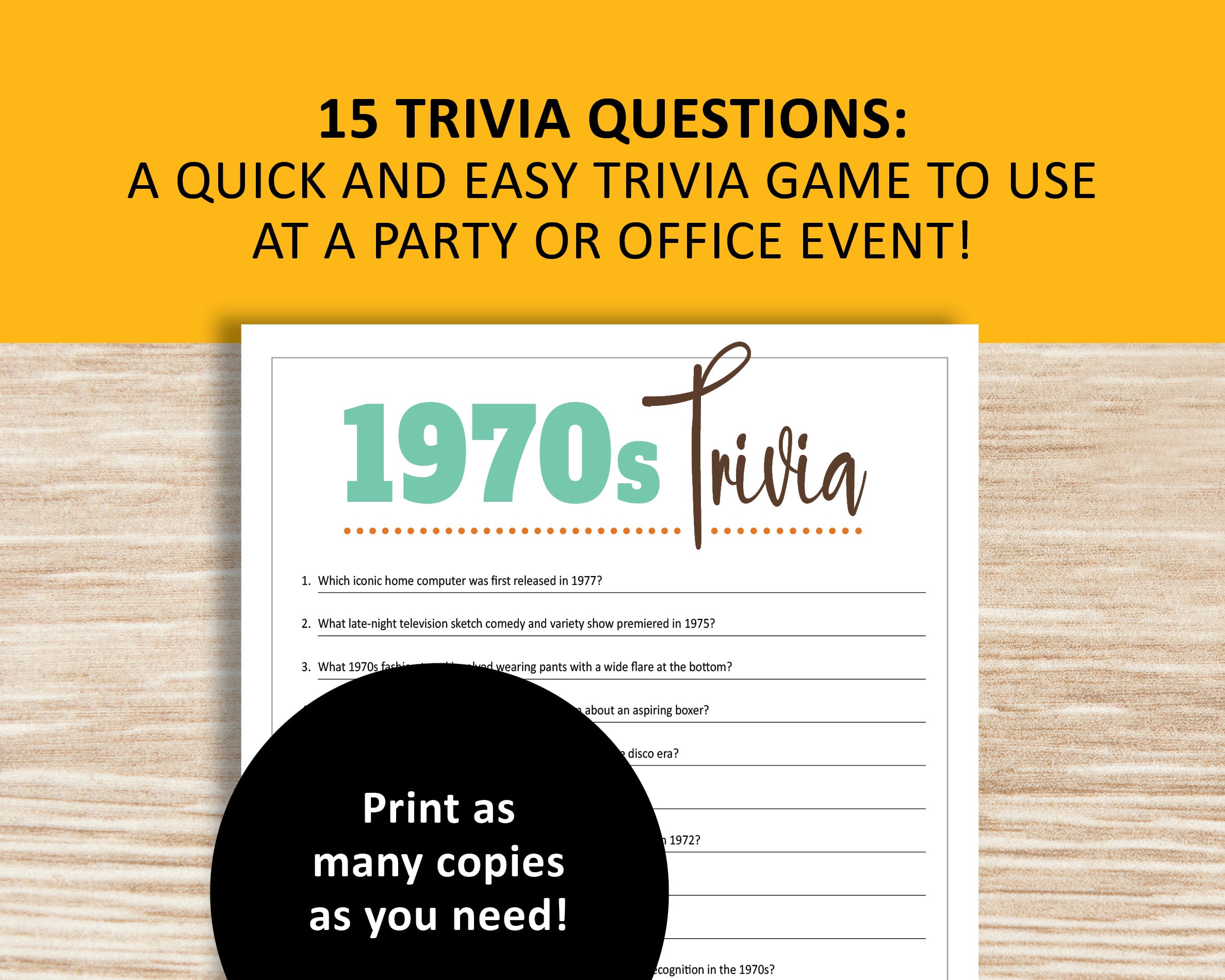 1970s Trivia Game, 70s History, Pop Culture Printable Games, Instant ...