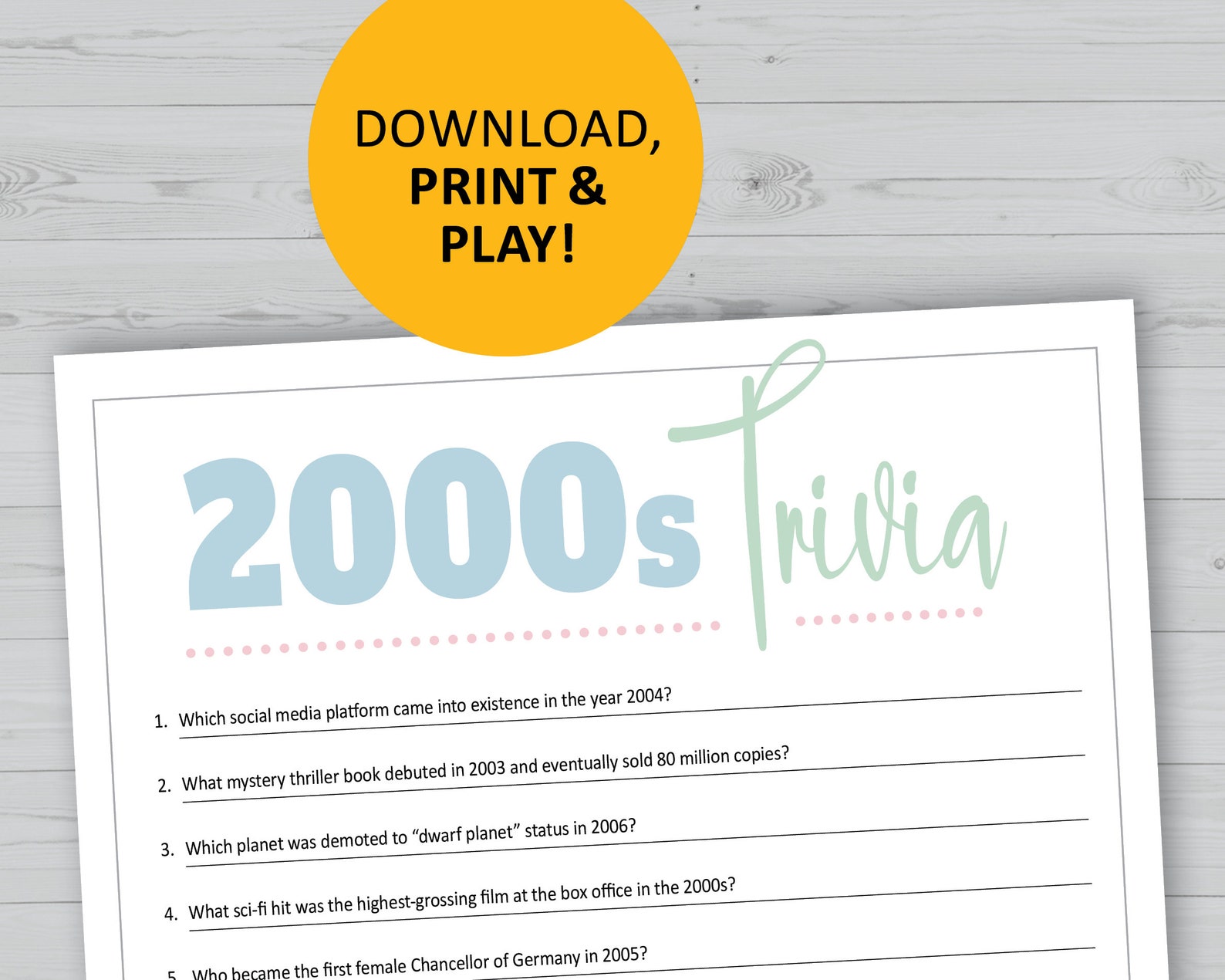 2000s Trivia Game, 00s History, Pop Culture Printable Games, Instant ...