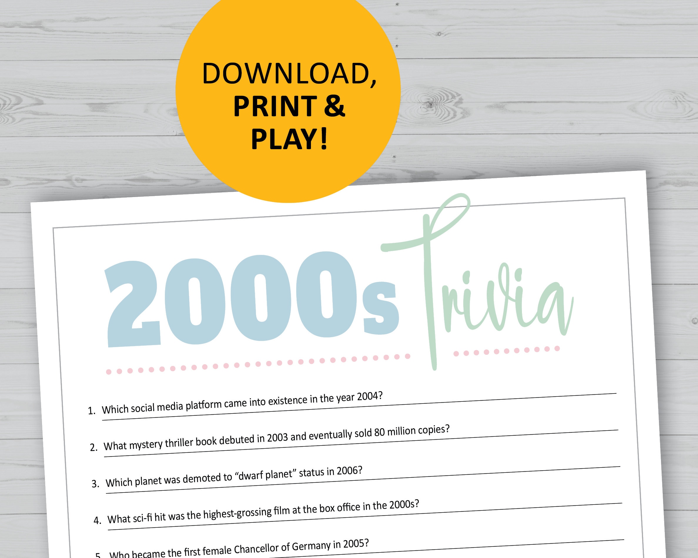 2000s Trivia Game, 00s History, Pop Culture Printable Games, Instant ...