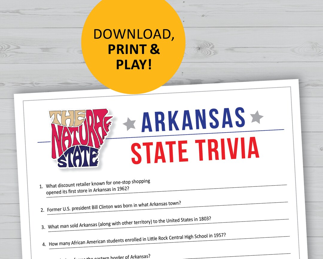 Arkansas Trivia Game, Printable, U.S. State Instant Download, Family ...