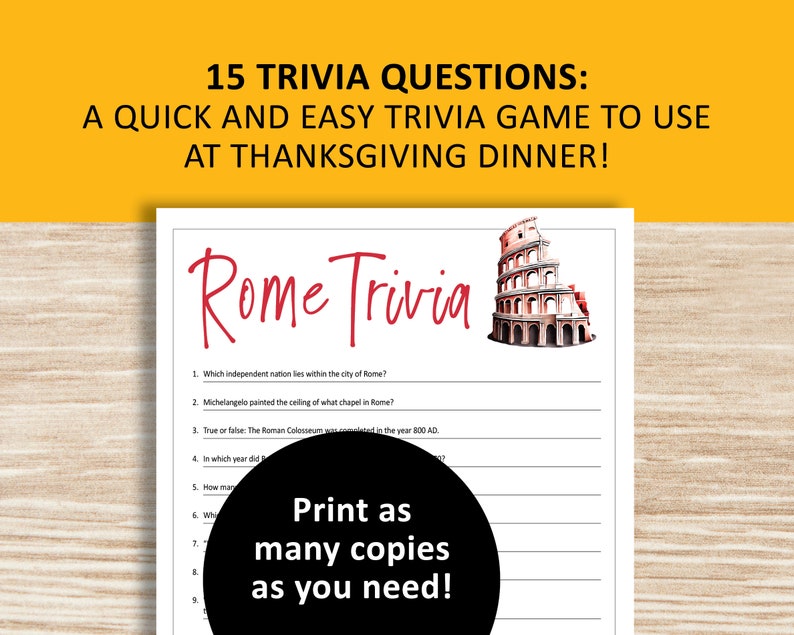 Rome Trivia Game Printable, Italy History Questions, Instant Download ...