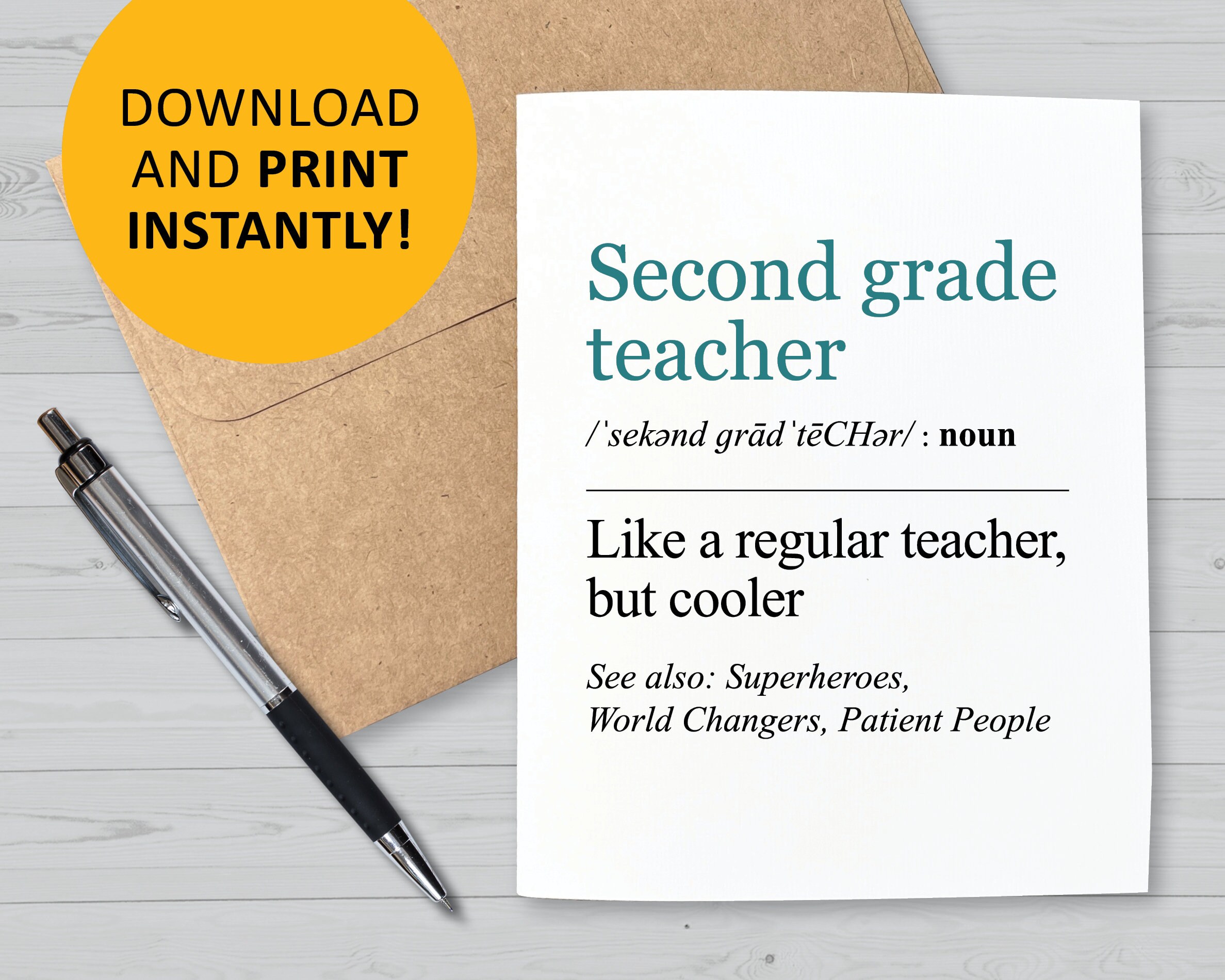 Second Grade Teacher Card Printable, Funny 2nd Teachers Appreciation ...