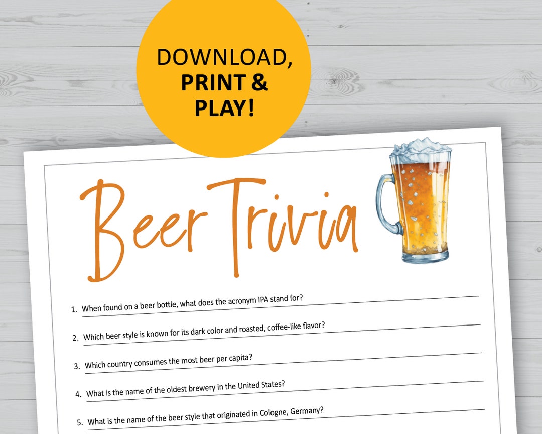 Beer Trivia Game, Printable Bachelor Party Games, Instant Download ...