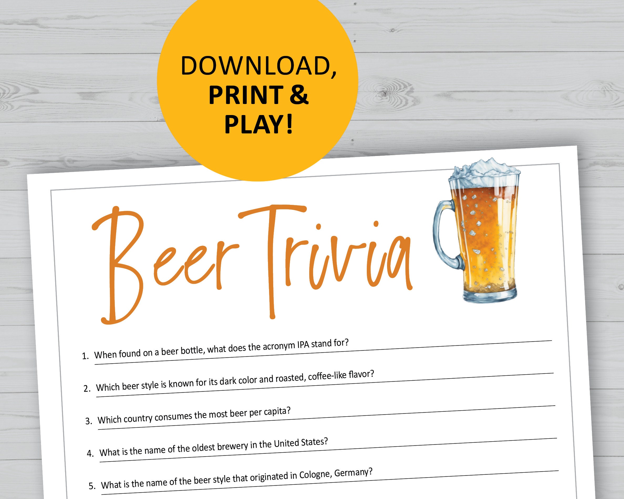 Beer Trivia Game, Printable Bachelor Party Games, Instant Download ...